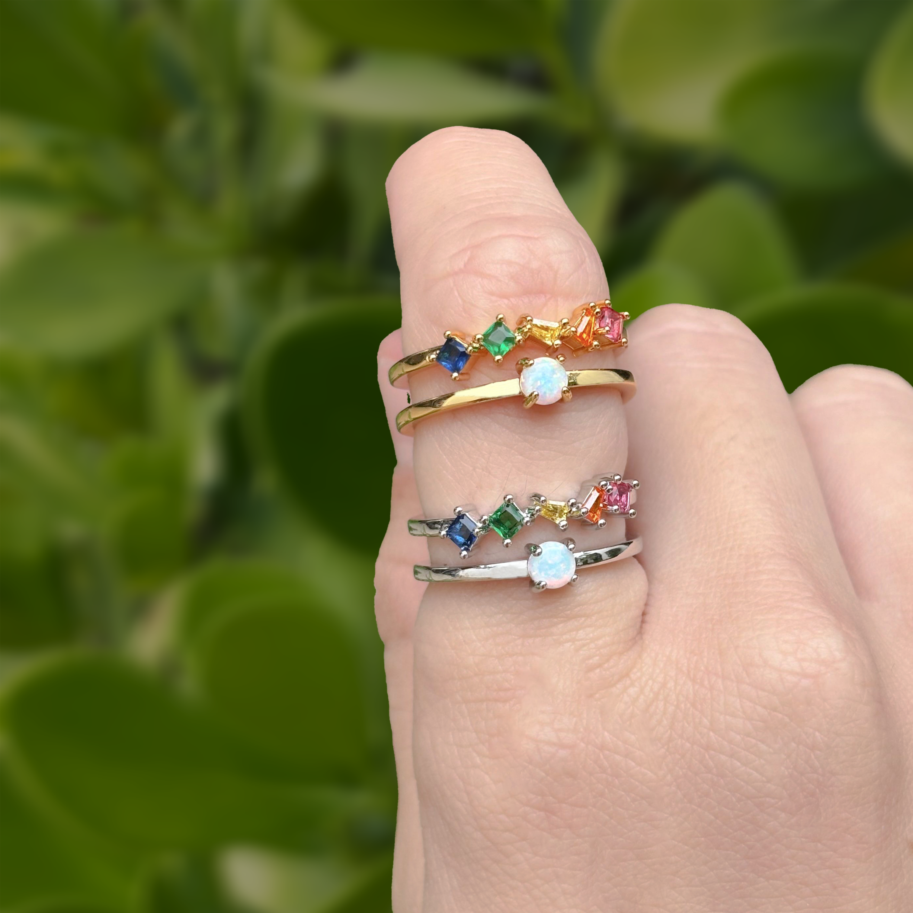 Anillo Zirconia de Colores con Perla Ajustable Chapa de Oro – Tula Mayoreo